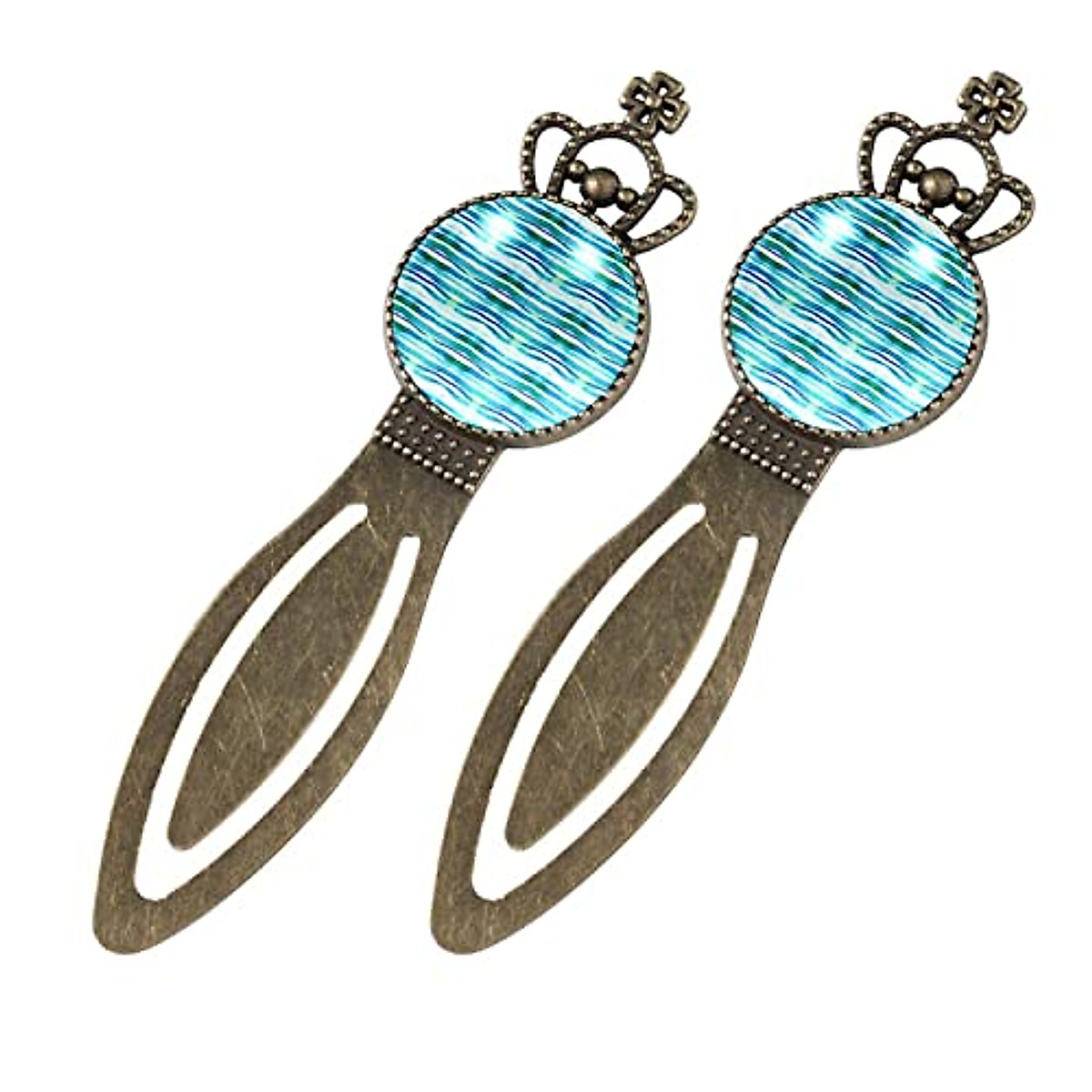 Water Wave Vintage Brass Bookmarks, 2 Packs Crown Reading Page Insert, Classical Reading Book Pages Marks