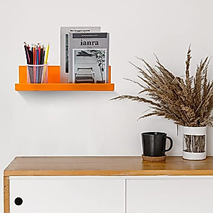 Namalu 4 Pcs Acrylic Floating Shelves 15" Wall Mounted Floating Bookshelf for Kids Room Orange Display Ledge Wall Shelves for Bathroom Bedroom Living Room Kitchen Organizer