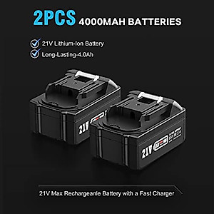 Cordless Angle Grinder, 21V Power Angle Grinder Tools with 2PCS 4.0Ah Batteries & Fast Charger,9000RPM Brushless Motor Metal Grinder, 4-1/2'' Cutting Wheels, Flap Disc for Cutting, Polishing