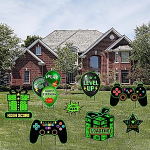 Video Game Happy Birthday Yard Sign Game On Birthday Outdoor Yard Lawn Decorations for Boys Girls,Waterproof Video Game Yard Sign with Stakes-8PCS