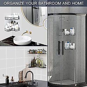 Corner Shower Caddy Shelf Organizer, Adhesive Bathroom Basket with Movable Hooks, Shower Shelf Wall Mounted Organizer for Bathroom, Toilet, Kitchen and Dorm,8-Pack