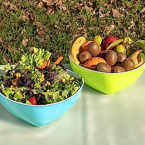 Maxi Nature Salad Bowl Set of 2 - Microwave, Dishwasher & Freezer Safe - Unbreakable & Lightweight Plastic Serving Bowls - Use for Ramen, Noodles, Soup, Pasta & More - Large Size