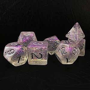 Bescon Shimmery Dice Set Silver-Purple, RPG 7-dice Set in Brick Box Packing