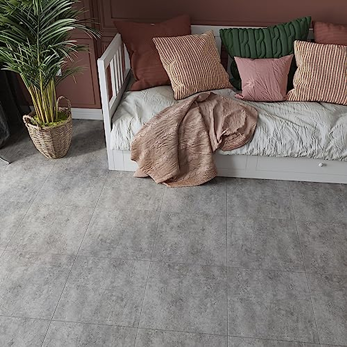 VaryStyle 12"x12" Peel and Stick Grey Slate Vinyl Floor Tiles - 10 Pack, Waterproof, Slip Resistant, Easy to Install
