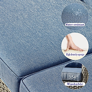 Patio Furniture Outdoor Swivel Rocking Chairs All Weather Wicker 8 PCS Patio Sofa Conversation Set with Chairs and Ottomans for Deck Garden Backyard,Grey Rattan Denim Blue