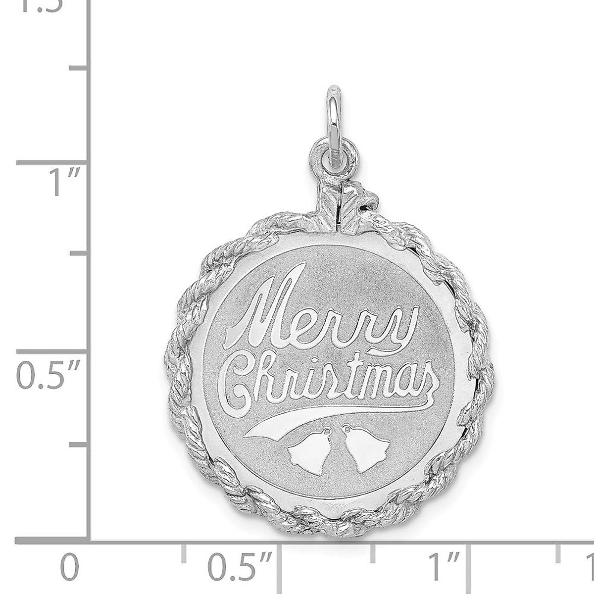 Sterling Silver Anti-Tarnish Treated Merry Christmas Disc Charm (approximately 30 x 22 mm)