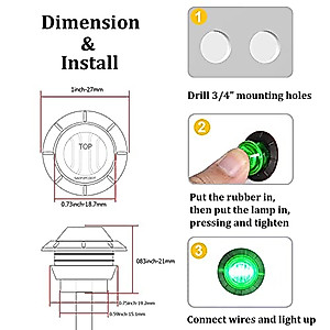 FXC 10x 3/4" Round LED Clearence Light Front Rear Side Marker Indicators Light for Truck Car Bus Trailer Van Caravan Boat, Taillight Brake Stop Lamp (Green, 12V)