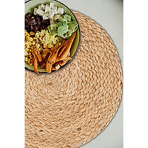 Farmhouse Jute Braided Placemat Set of 4 - Round Hand Beaded Charger Placemat -Hand Made by Skilled artisans - A Beautiful complement to Your Dinner Table décor - Natural - 13 Inch Round