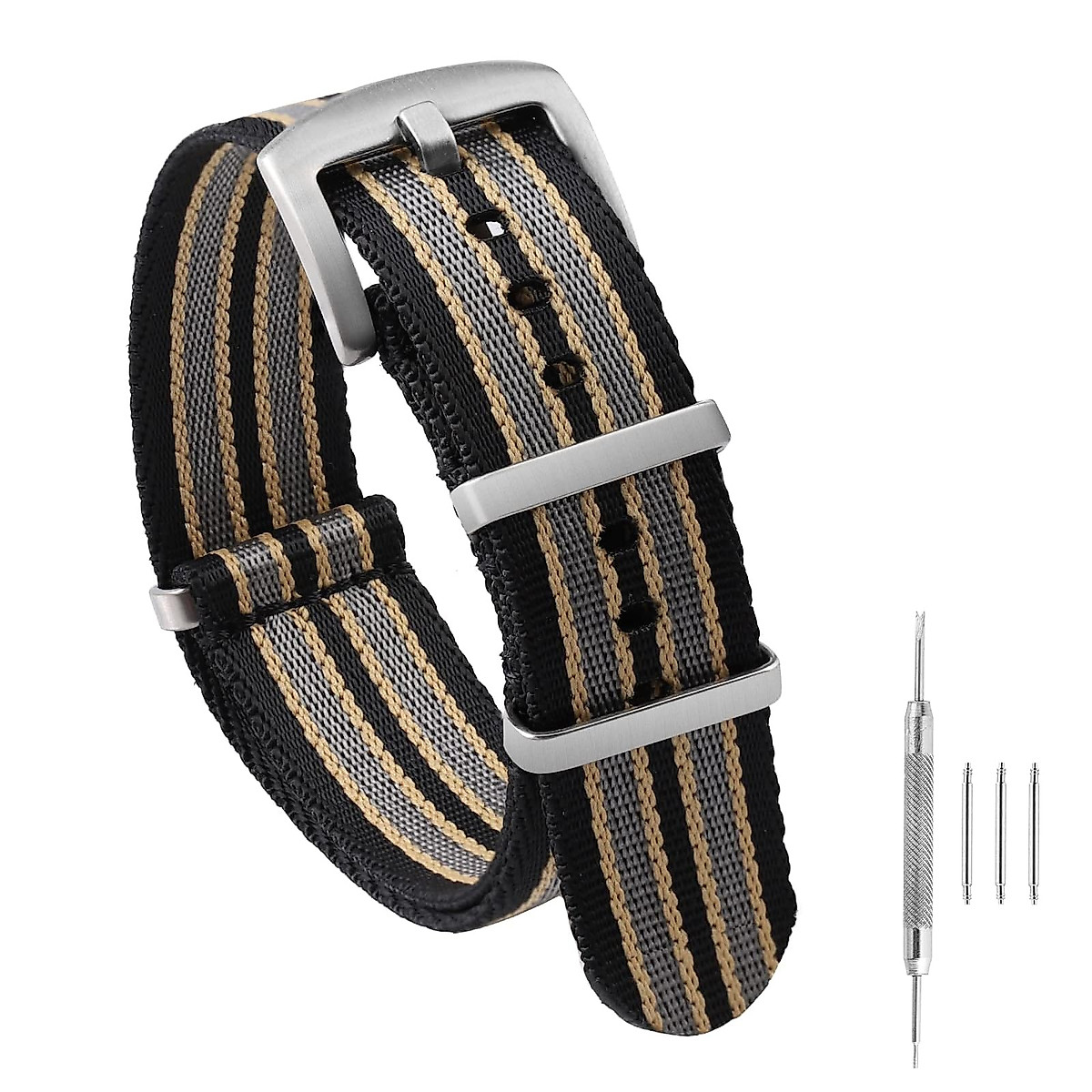 watchdives Nylon Watch Band 18mm 20mm 22mm Multicolor Replacement Watch Straps for Men Women (Black Yellow Gray, 20mm)
