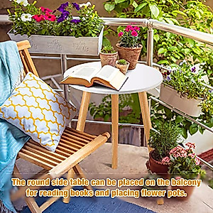 4 Set Round Side Table End Table with 3 Wood Legs Modern Accent Tray Nightstand White Bedside Table Small Coffee End Table for Living Room, Bedroom, Small Spaces, Easy Assembly 20.5 x 15.7 Inches