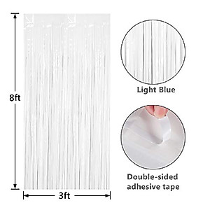 BTSD-home White Foil Fringe Curtain, Metallic Photo Booth Backdrop Tinsel Door Curtains for Wedding Birthday Bridal Shower Baby Shower Bachelorette Christmas Party Decorations(2 Pack, 6ft x 8ft)