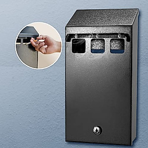POCHAR Rainproof Wall Mount Disposal Containers - Galvanized Steel Outdoor Receptacles Smoker Disposal - Easy Waste Accommodation - for Outdoor Use (Black)