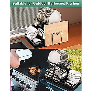 YUSHINDI 2 Tier Collapsible Dish Drying Rack for Kitchen Counter，Stainless Steel Dish Racks ，Space-Saving & Multipurpose，Dish Rack for Kitchen Counter with Utensil Holder,， Large-Capacity, Black