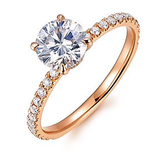 HAFEEZ CENTER 14K Gold Moissanite Engagement Ring 14K Solid Gold Comfort Fit 1ct D Color VVS Moissanite Engagement Rings for Women (Rose-Gold, 5.5)