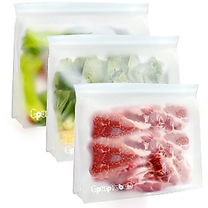 Reusable Freezer Bags, 3 Pack PEVA Material Reusable Storage Bags, Leak proof Reusable Bags Silicone, Plastic Free for Fruit, Marinate Meat, Cereal, Sandwich, Snack, Travel Items