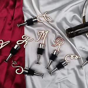 DRPORONYN Monogram Wine and Beverage Bottle Stopper, Initial letter wine stoppers Decorative, Creative Wine Gift for Kitchen Bar Wedding Rose Gold Finish,Reusable, letter M