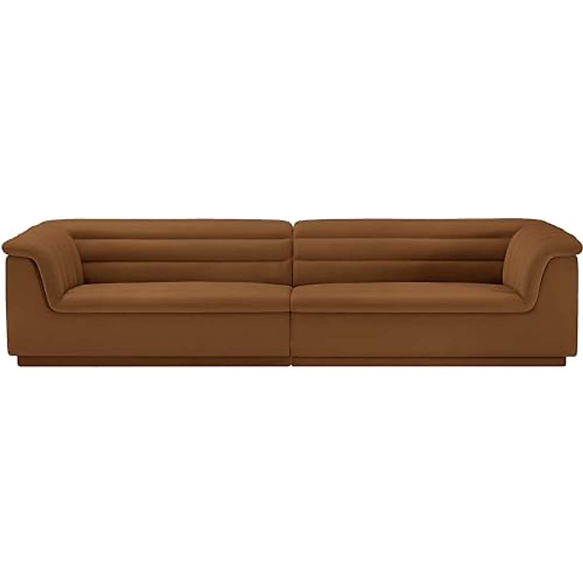 Meridian Furniture 194Saddle-S119 Cascade Collection Modern | Contemporary Modular Sofa with Soft Saddle Velvet Fabric, Deep Channel Tufting, Curved Arms, 118" W x 35" D x 28" H, Saddle