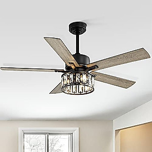 Breezary 52 Inch Ceiling Fans with Light Remote Control 5 Reversible Blade Chandelier Low Profile Ceiling Fans for Bedroom Home Office (Black)