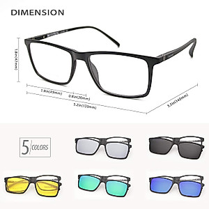 Bauhaus Magnetic Clip on Sunglasses for Men & Women Polarized UV Protection Retro Square Eyeglasses Fit Over Night Driving