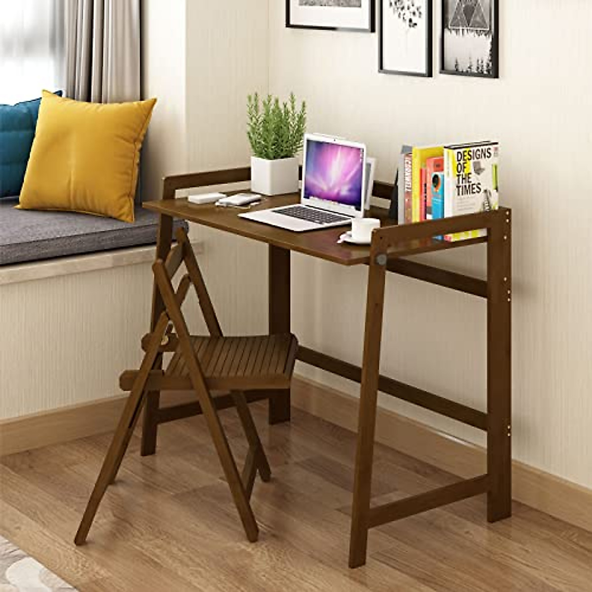 HollyHOME Bamboo Writing Desk with Baffle, 33.07"(L) x16.93(W) x31.50(H), Study Computer and Laptop Desk, Home Office Desk, Freestanding Portable Dressing Gaming Table for Apartment, Bedroom