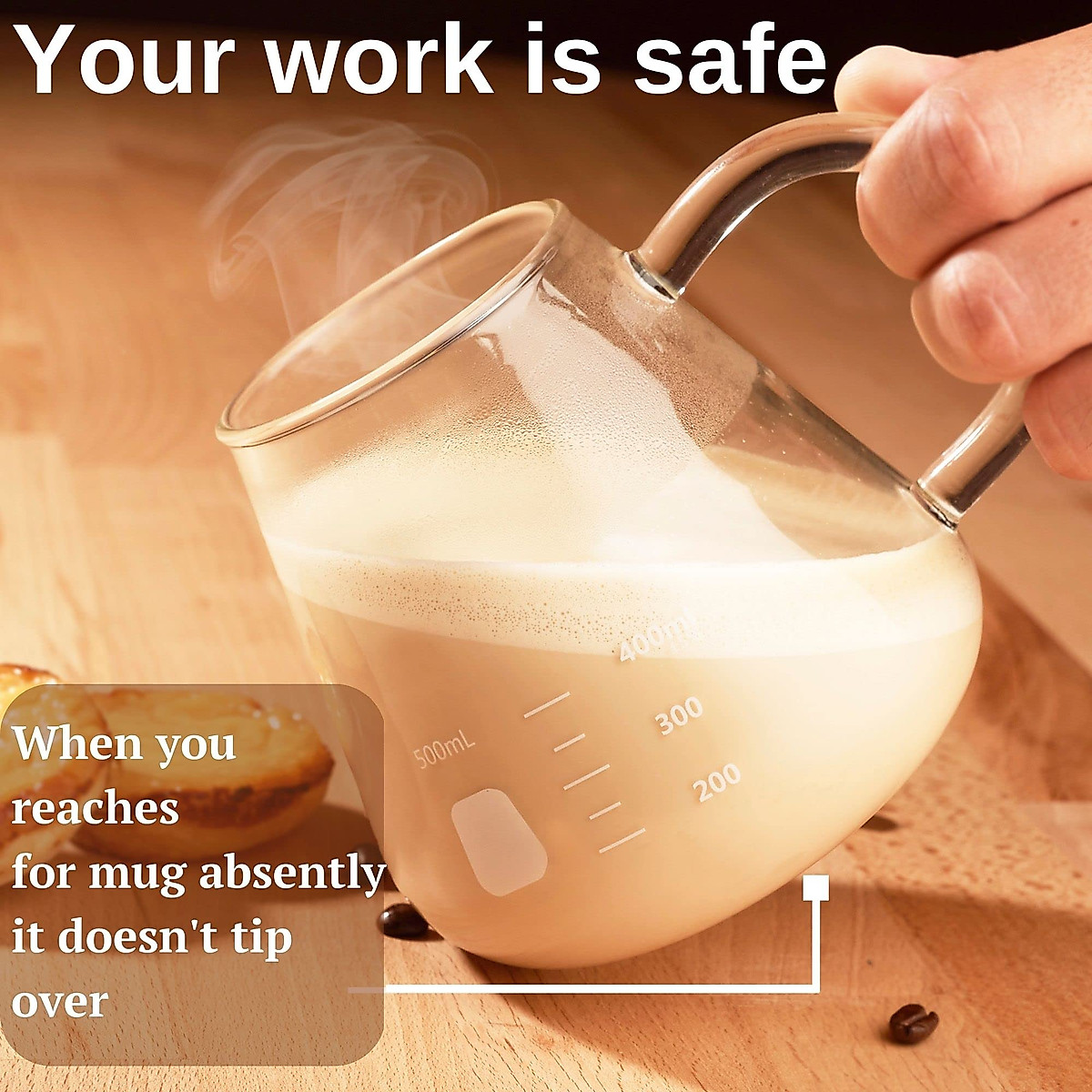 Erlenmeyer Flask Mug - Beaker Coffee Mug with Measurements - Borosilicate Thick Durable Glass 16.9oz (500mL) Capacity - Great Gift for Anyone who Loves Science & Chemistry