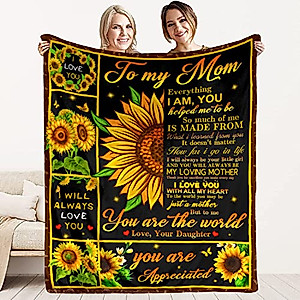 Gifts for Mom Blanket from Daughter, Great Mom Gifts for Mothers Day Throw Blanket, Birthday Gifts for New Mom Throw Sunflowers Blanket for Couch Bedroom 50x60