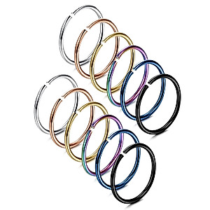 FIBO STEEL 18G 5PCS Stainless Steel Body Jewelry Piercing Nose Ring Hoop Nose Piercing