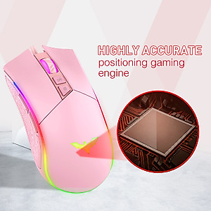 havit RGB Gaming Mouse Wired Programmable Ergonomic USB Mice 4800 Dots Per Inch 7 Buttons & 7 Color Backlit for Laptop PC Gamer Computer Desktop (Pink)