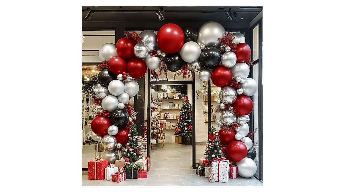 Black Red Silver Balloon Garland Kit for Parties and Celebrations