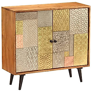 VanTook Mid Century Sideboard Storage Cabinet Wood Buffet Server Cabinet with 2 Metal Details Doors, Industrial Storage Organizer for Living Room Kitchen Entryway Brown