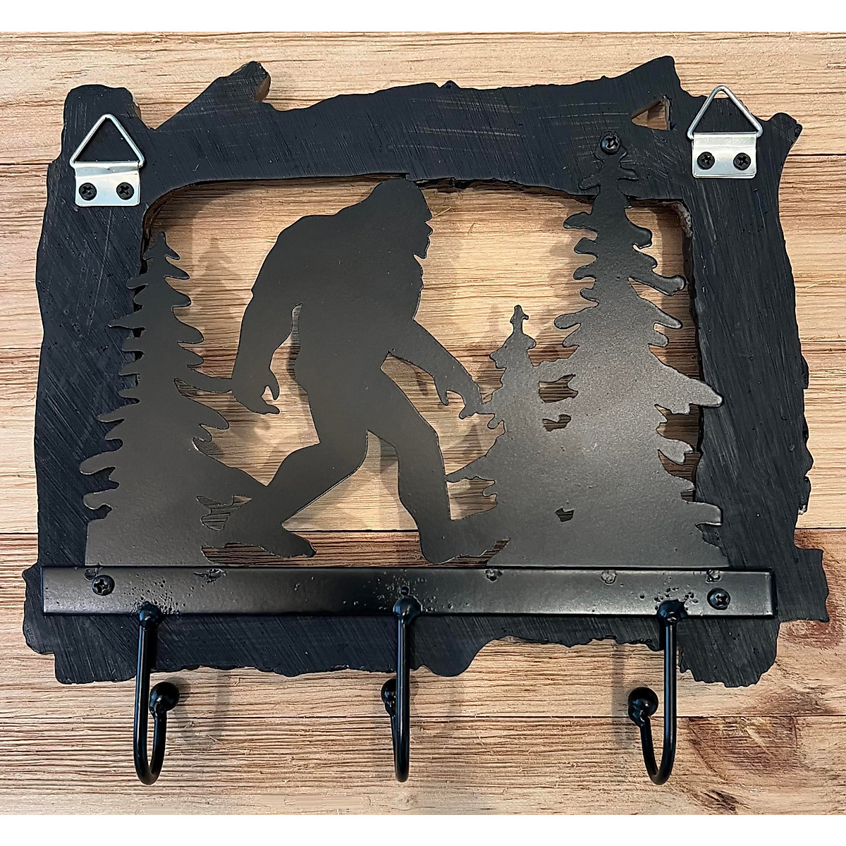 Top Brass Bigfoot Sasquatch Silhouette Wall Mount Key Holder – 3 Hooks Key Rack Hanger Organizer
