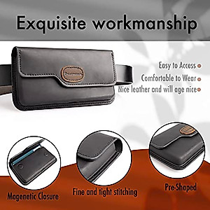 Tallywave Horizontal Cell Phone Pouch for Belt, Leather Phone Holster with Belt Clip for Phone 14 Pro Max, Galaxy S23 Ultra for Smartphone with Protective Case,Phone Belt Holder,XL,Black