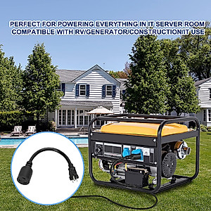 Generator Power Cord Adapter, Locking Adapter Household 3 Prong 15 Amp 125V NEMA 5-15P Male Plug to 20 Amp 125V NEMA L5-20R Locking Female Connector, Black