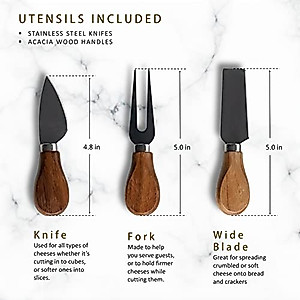 Cheezcare Marble Cheese Board - Acacia Wood Tray with 3-Knife Set - Marble Charcuterie Board for 2-6 People - Great Gift for Weddings, Anniversary & Housewarming Parties - White Marble Board