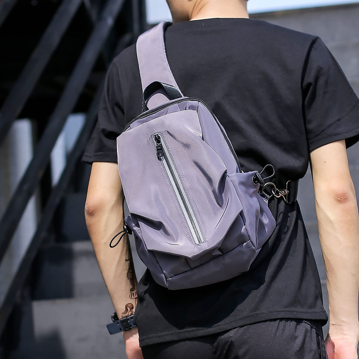 Crossbody Bag for Men Small Sling Backpack Shoulder Bag for Men Women,Waterproof Chest Bag with USB Charging Port Lightweight Casual Daypack,Hiking,Walking,Travel, Biking, Work, Gym, Sport (Grey)