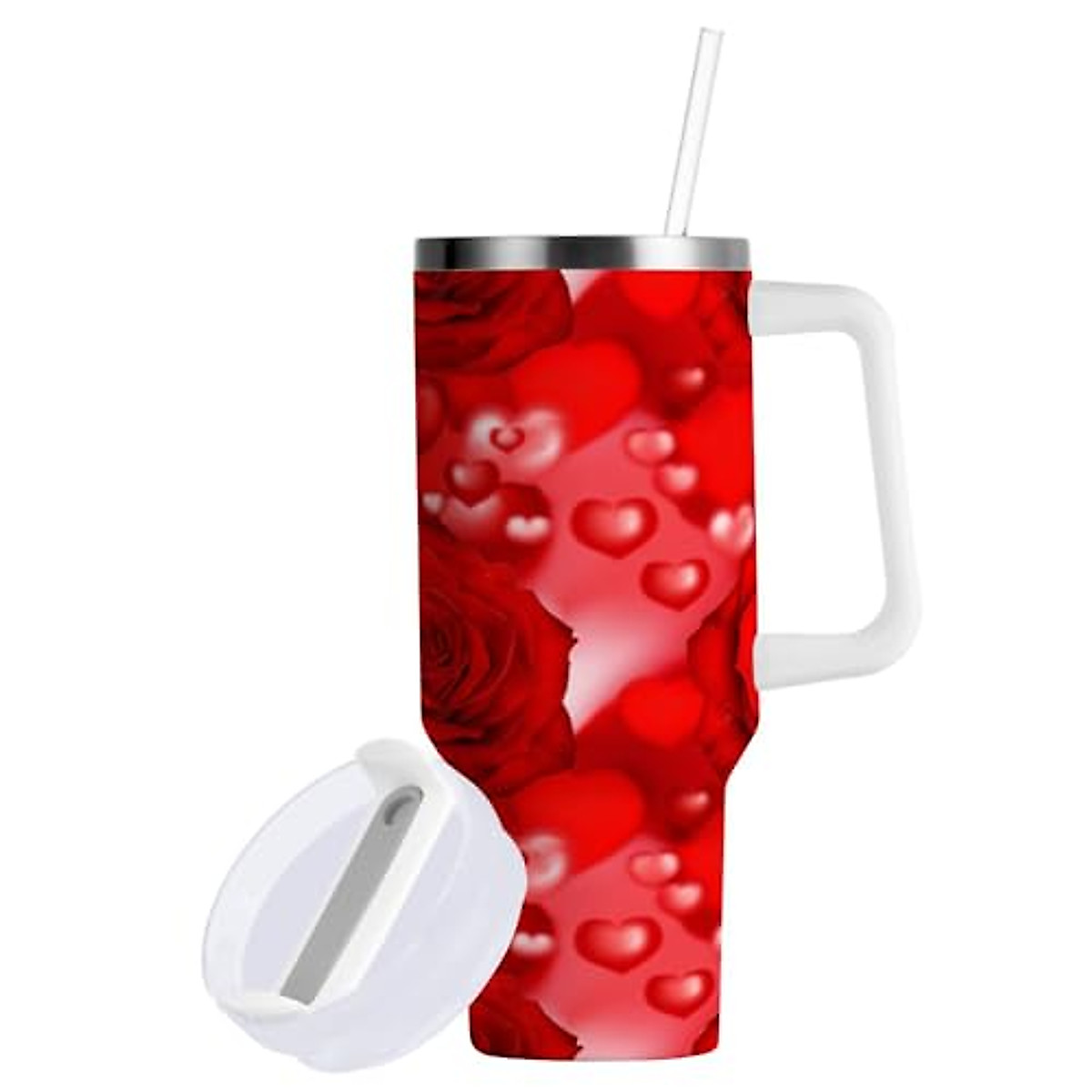 RPLIFE Roses Red 40oz Tumbler with Handle, Stainless Steel Tumbler with Straw, Coffee Tumbler