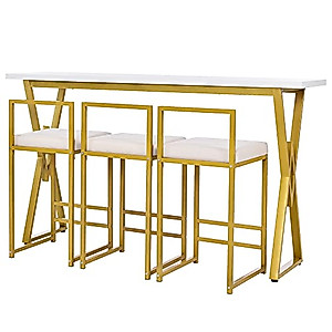 CKLMMC Modern 4-Piece Counter Height Extra Long Console Bar Dining Table Set with 3 Padded Stools, Perfect for Apartment/Studio/Small Kitchen