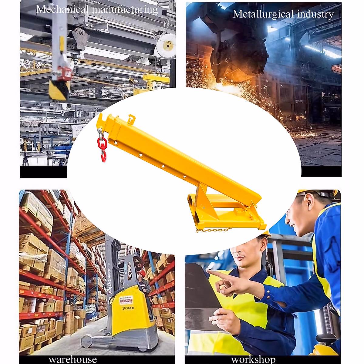 BREVELTION 4400LB Adjustable Forklift Mobile Crane, Lifting Forklift Extension Attachments, Fix Angle Jib Boom Crane, W/Telescopic Boom and Hook, for Forklift Towing Handling 63in to 98in Extended Arm