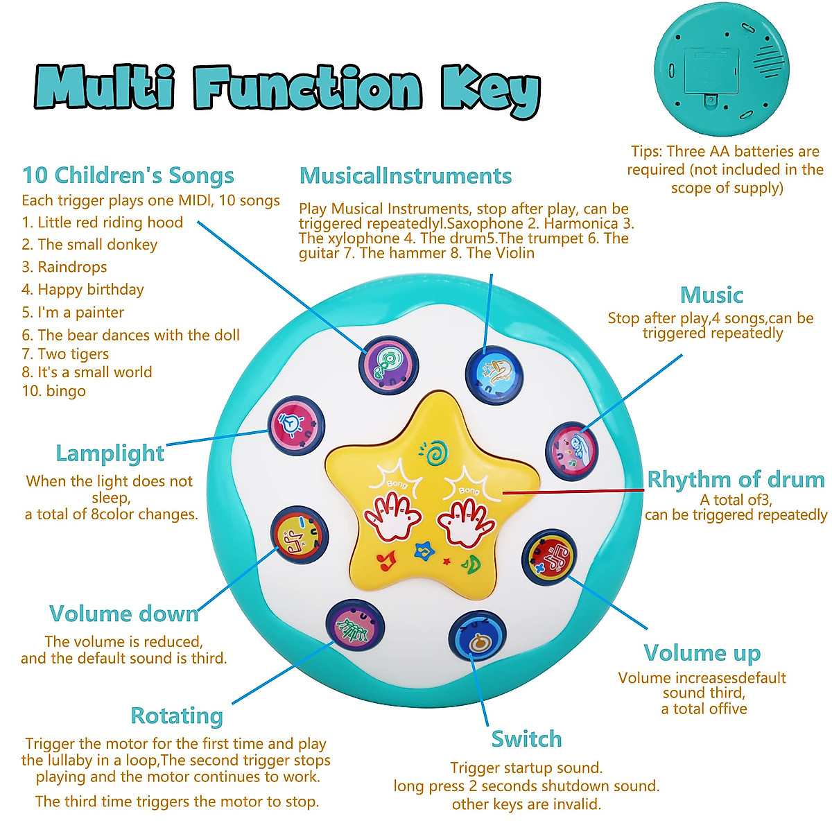 KGINAB Light Up Toys for Babies 6-12 Months, Musical Rotating Projector, Infant Early Education Developmental Learning Crawling for Baby Boy Girl 0-6 3-6 12-18 Months