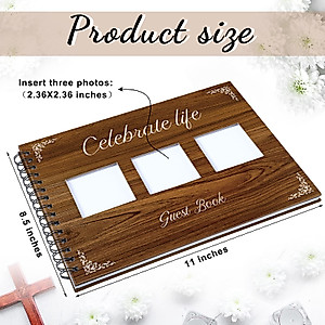 Kathfly Funeral Guest Books with Picture Pocket for Memorial Service Celebration of Life Memory Book for Funeral for Address Name, 48 Pages/ 96 Sheets, 11 x 8.5 Inch(Wood Grain)
