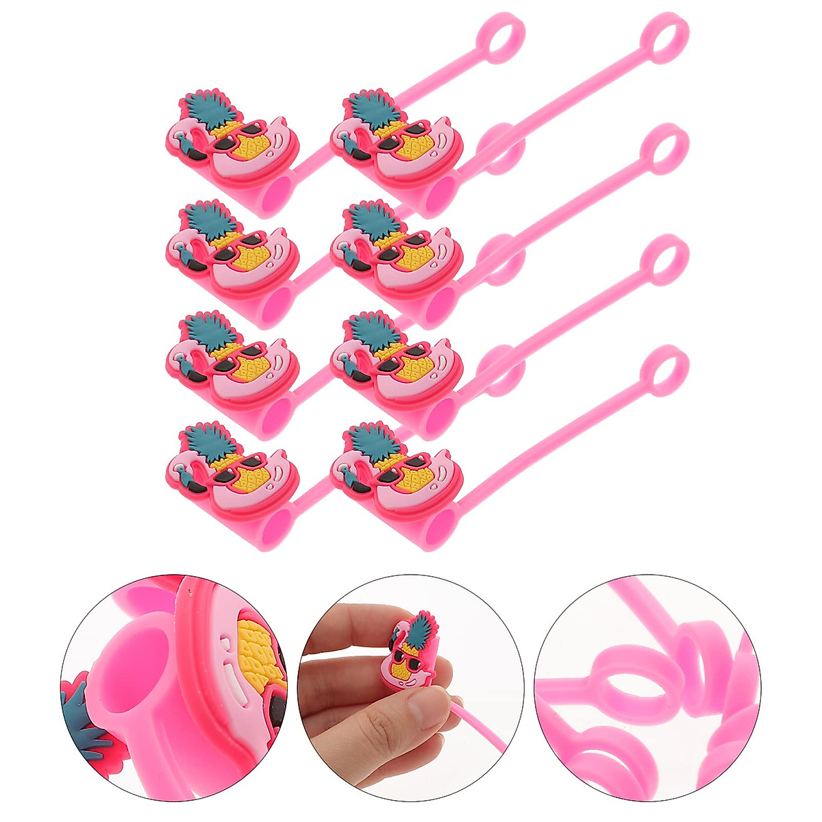 GLEAVI 8pcs Straw Tips Cover Flamingo Shape Straw Toppers Straw Plugs Silicone Straw Tips Caps for Resuable Straws Protector Decoration