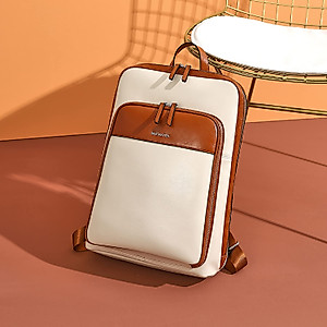 BOSTANTEN Leather Laptop Backpack for Women 15.6 inch Computer Bag Travel Work Daypack Large Size Bag