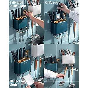 Kitchen Utensil Holder for Wall Hanging White Cooking Utensil Crock with 3 Dividers, Plastic Cutlery Caddy, Practical Utensil Pot for Counter for Fork Spoon Knife Spatula Flatware Silverware