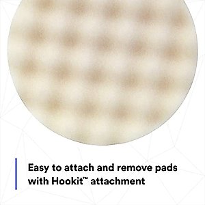 3M Foam Compounding Pad, 05723, Single Sided, Flat Back, Hook and Loop, 8 in (203.2 mm), 2 Pads/Bag , White