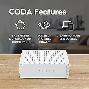 Hitron CODA DOCSIS 3.1 Modem | Pairs with Any WiFi Router or Mesh WiFi | Certified with Comcast Xfinity, Charter Spectrum, Cox | 10x Faster Than DOCSIS 3.0 | Cable Modem with 2X 1 Gbps Ethernet Ports