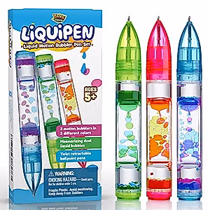 YoYa Toys Liquipen - Liquid Motion Bubbler Pens Sensory Toy (3 Pack) - Writes Like a Regular Pen - Colorful Liquid Timer Pens Great for Stress and Anxiety Relief - Cool Fidget Toys for Kids and Adults