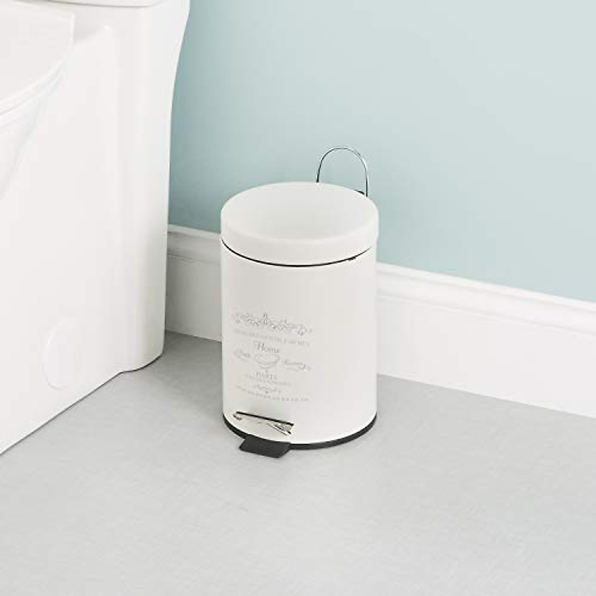 Home Basics Paris Collection Bathroom Accessories, Office, Bedroom, Decorative Waste Basket With Stylish Accent Decor To Complement Any Bathroom (3 Liter Waste Bin)