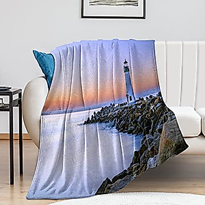 Ditooms Flannel Blanket, Luxury Lightweight Cozy Couch Bed Super Soft and Warm Plush Fleece Microfiber Throw Blanket Bed Blanket 50"x60", Lighthouse