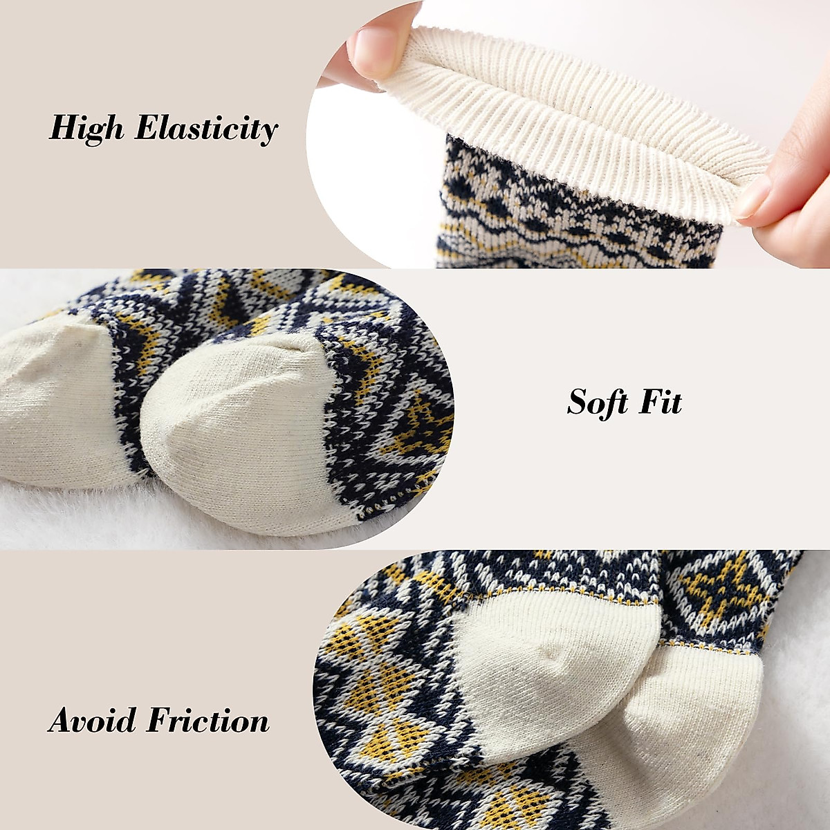 Trifabricy 5 Pairs Comfortable and Warm Wool Socks - Thick Knit Cabin Socks for Women and Men, Cozy Winter Gifts