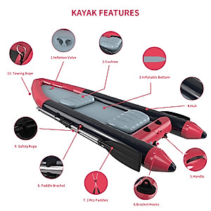 AZXRHWYGS 10 ft Inflatable Boat, 2 Person Kayak, Red, PVC Material, Fishing, Travel, with Aluminum Oars, Hand Pump, Carry Bag